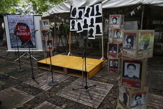 Empty Makeshift Stage Surrounded By Images Editorial Stock Photo ...