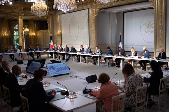 French President Emmanuel Macron Chairs Weekly Editorial Stock Photo ...