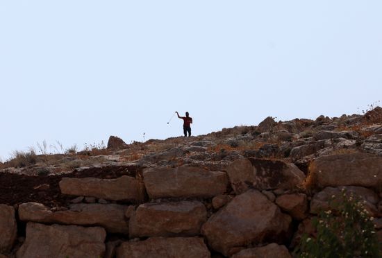 Palestinian Uses Slingshot Hurl Stones Towards Editorial Stock Photo ...