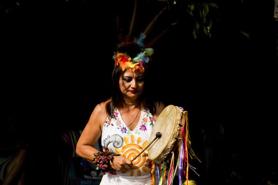Indigenous Woman Plays Traditional Instrument During Editorial Stock ...
