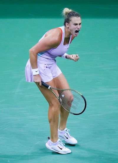 Aryna Sabalenka Celebrates During Her Semi Editorial Stock Photo