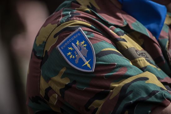 Badge Eurocorps On Shoulder Soldier During Editorial Stock Photo ...