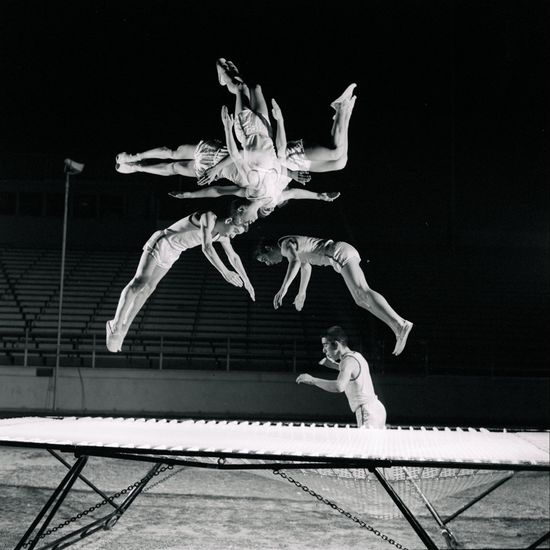 Man Bouncing On Trampoline Multiple Exposure Editorial Stock Photo ...