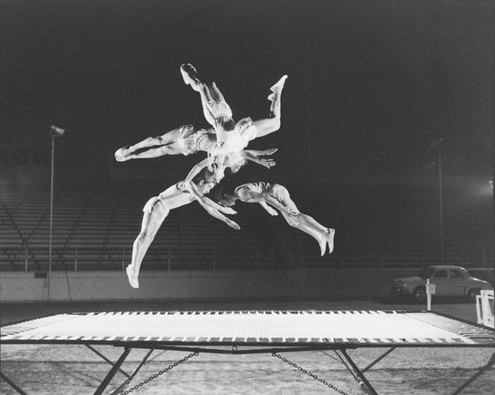 Multiple Exposures Man Jumping On Trampoline Editorial Stock Photo ...
