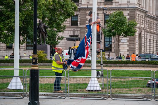 Flags Engineers Hang Flags British Overseas Editorial Stock Photo ...