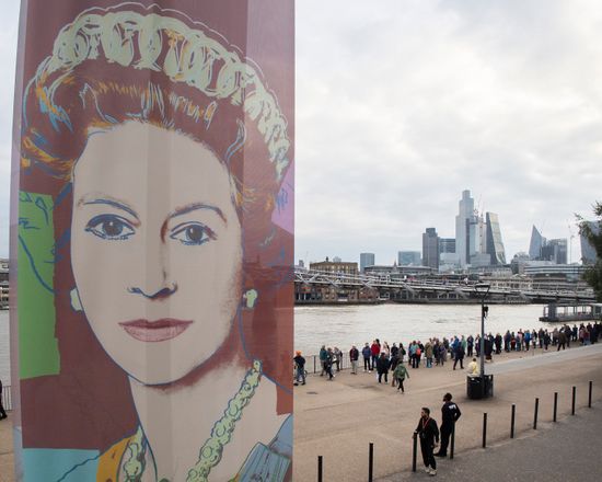 Banner Depicting Queen Elizabeth Ii Outside Editorial Stock Photo ...