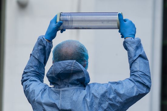 Forensics Officers Inspects Evidence Contained Plastic Editorial Stock ...