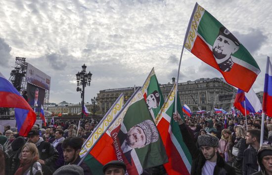 People Hold Russian Chechen Republic Flags Editorial Stock Photo ...