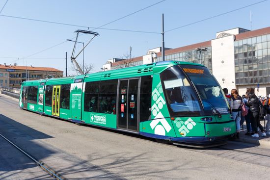Tram On Rubber Wheels Tram Tranvia Editorial Stock Photo - Stock Image ...
