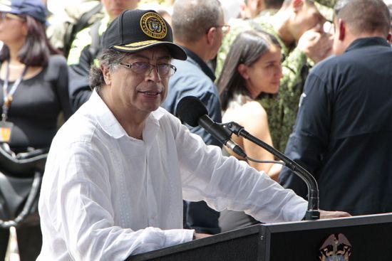 Colombian President Gustavo Petro Speaks During Editorial Stock Photo ...