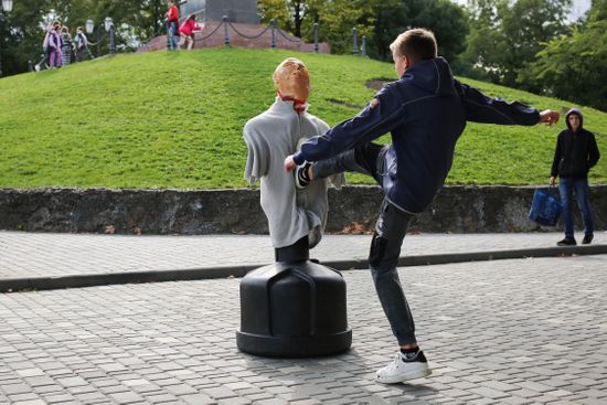 Man Seen Kicking Boxing Dummy Wearing Editorial Stock Photo - Stock ...