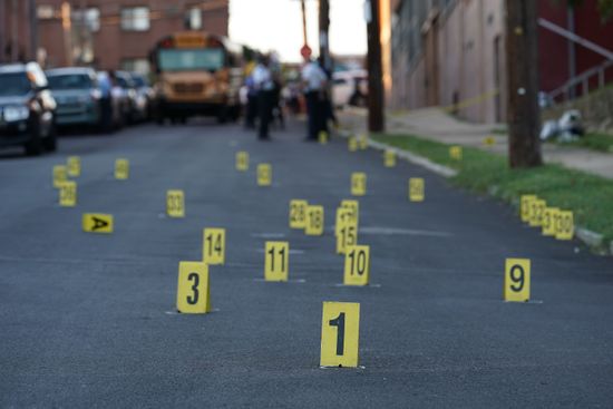 Ballistic Evidence Markers Cover Crime Scene Editorial Stock Photo ...