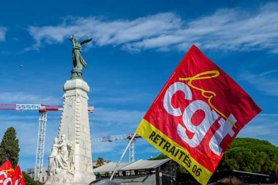 Red Cgt Flag Seen During Protest Editorial Stock Photo - Stock Image ...