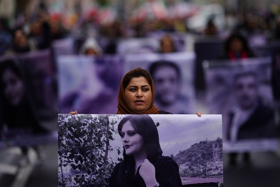 Protester Carries Poster Portrait Mahsa Amini Editorial Stock Photo ...