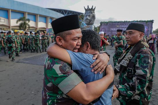 Soldier Civilian Hug Each Other During Editorial Stock Photo - Stock ...