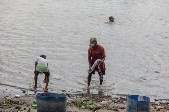 Man Seen Washing Clothes Water Buriganga Editorial Stock Photo - Stock ...