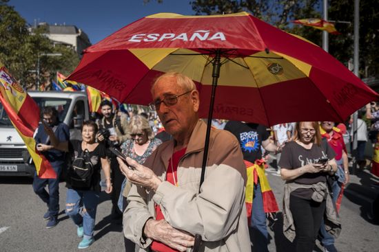 Protester Seen Umbrella Emblazoned Spanish Flag Editorial Stock Photo ...