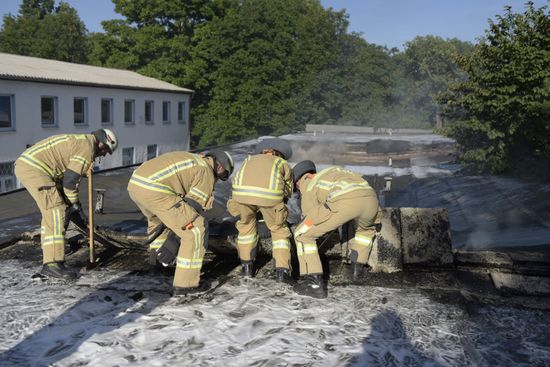 Firefighters Taking Roof Firefighting Work On Editorial Stock Photo ...