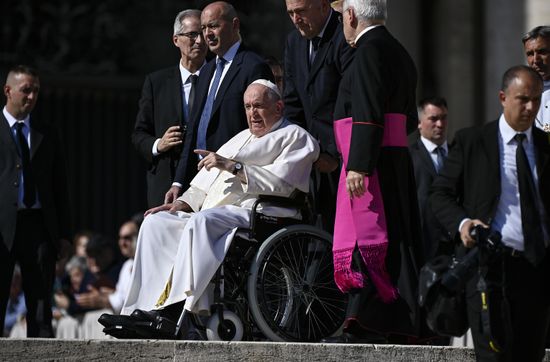 Pope Francis Sitting On Wheelchair During Editorial Stock Photo - Stock ...