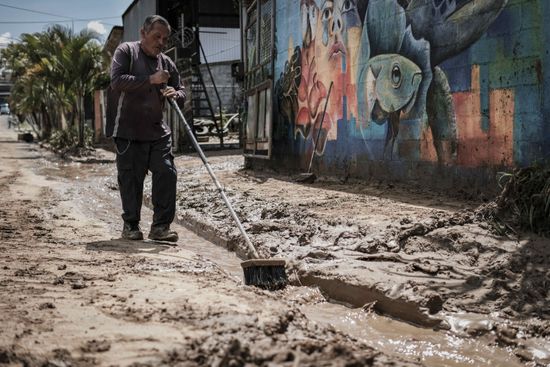 Man Clears Street Mud Aftermath Flood Editorial Stock Photo - Stock ...