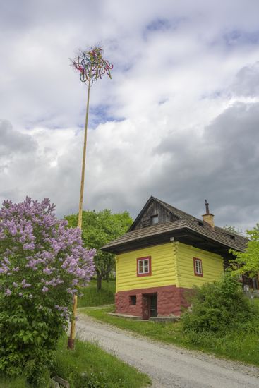 Colourfully Painted Wooden House Maypole Village Editorial Stock Photo ...