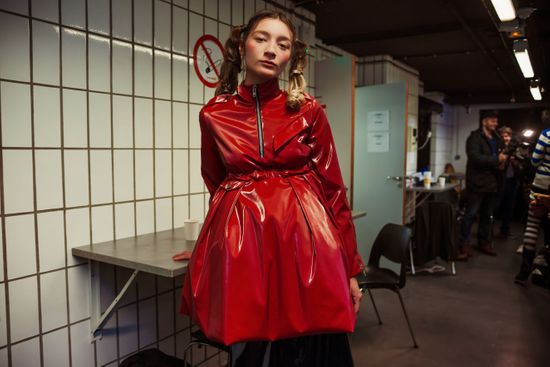 Model Wears Red Patent Leather Jacket Editorial Stock Photo - Stock ...