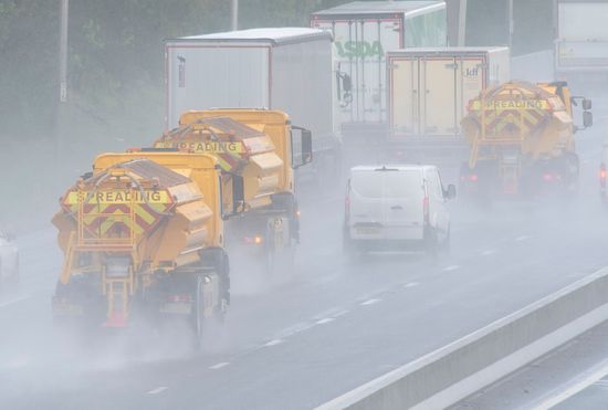 Salt Spreading Vehicles On M20 Motorway Editorial Stock Photo - Stock ...