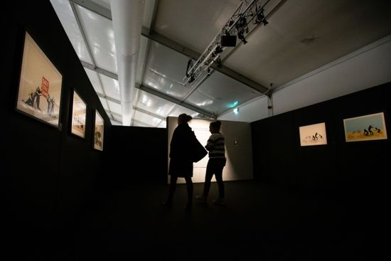 Visitors Walk Through Exhibition Art Banksy Editorial Stock Photo ...