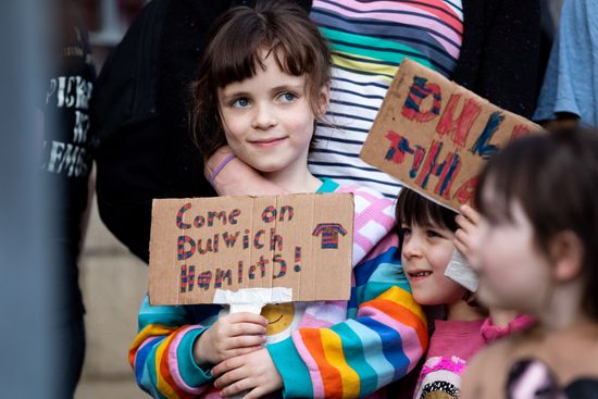 Young Dulwich Hamlet Fans Hold Signs Editorial Stock Photo - Stock ...