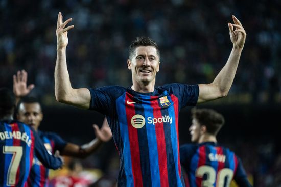 Robert Lewandowski Fc Barcelona Celebrating Goal Editorial Stock Photo ...