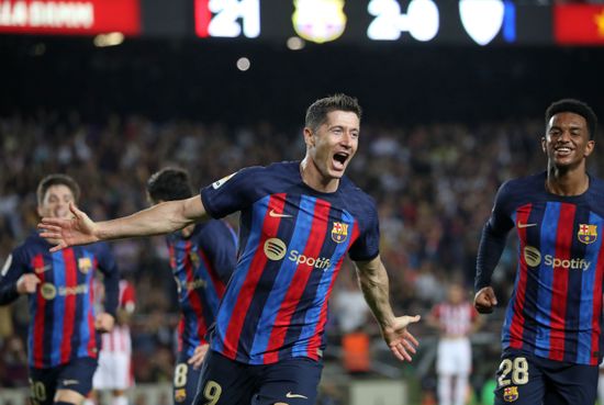Robert Lewandowski Goal Celebration During Match Editorial Stock Photo ...