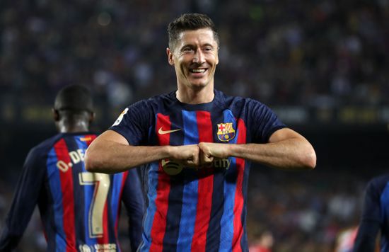 Robert Lewandowski Goal Celebration During Match Editorial Stock Photo ...