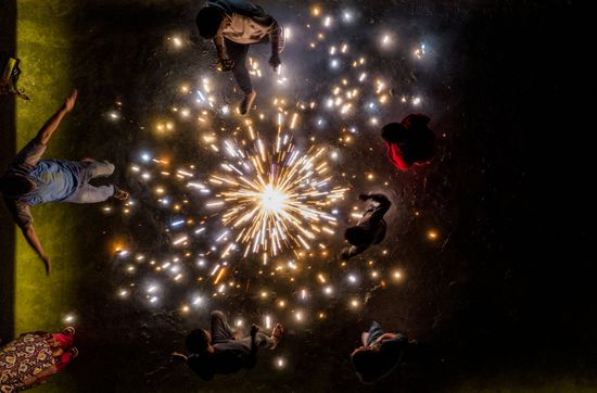 Family Members Play Firecrackers On Occasion Editorial Stock Photo ...