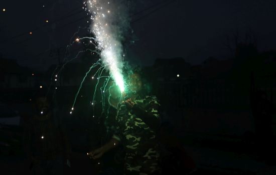 Indian Paramilitary Soldier Burns Firecracker On Editorial Stock Photo ...