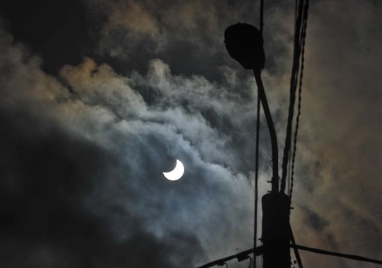 Partial Solar Eclipse Over Poland Dramatic Editorial Stock Photo ...