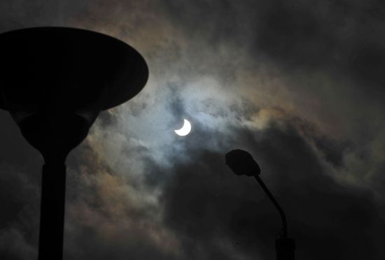 Partial Solar Eclipse Over Poland Dramatic Editorial Stock Photo ...