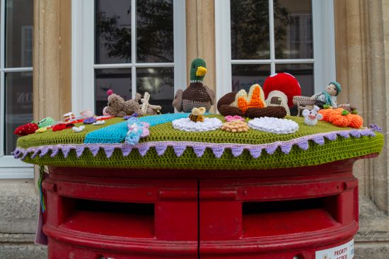 Cheery Autumnal Knitted Crochet Post Box Editorial Stock Photo - Stock ...