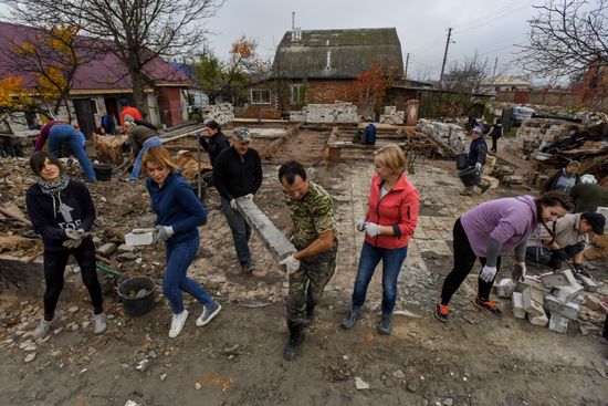 Volunteers Clean Debris House Destroyed Combat Editorial Stock Photo ...