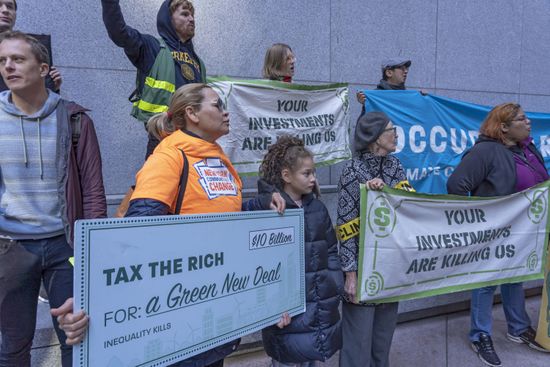 Climate Activists Hold Banners Signs Front Editorial Stock Photo ...