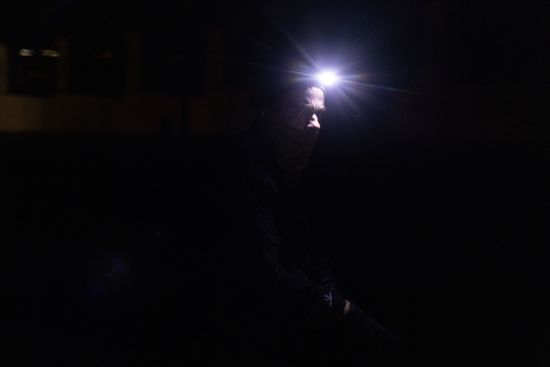 Man Headlight Walks While Street Lights Editorial Stock Photo - Stock ...