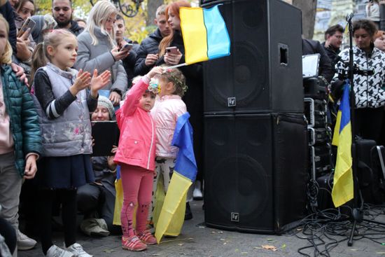 Children Seen Ukrainian Flags During Kozak Editorial Stock Photo ...