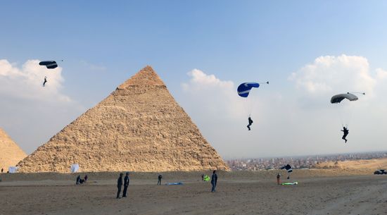 Skydivers Fly Over Great Pyramids During Editorial Stock Photo - Stock ...