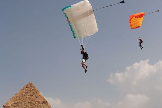 Skydivers Fly Over Great Pyramids During Editorial Stock Photo - Stock ...