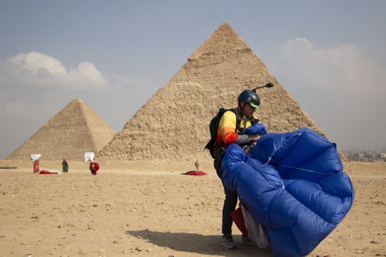 Skydivers Fly Over Pyramids Giza During Editorial Stock Photo - Stock ...