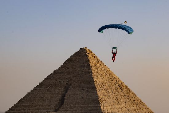 Skydivers Fly Over Pyramids Giza During Editorial Stock Photo - Stock ...