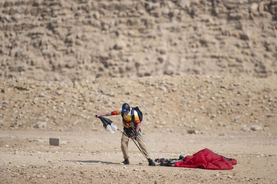 Skydivers Fly Over Pyramids Giza During Editorial Stock Photo - Stock ...