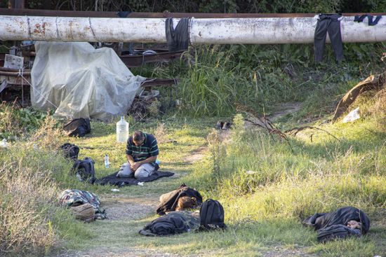 Refugees Migrants Resting Sleeping Praying Near Editorial Stock Photo ...