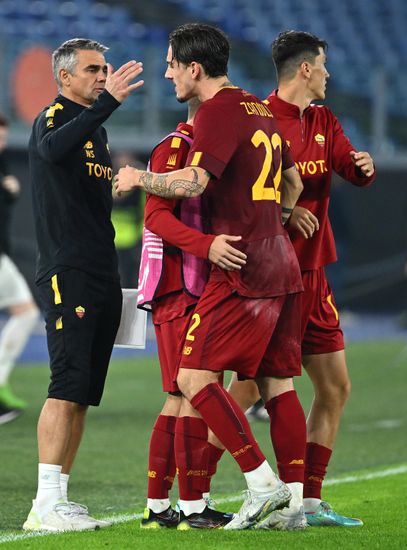 Romas Players Celebrates After Winning Uefa Editorial Stock Photo ...