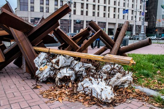 Military Roadblock Obstacles Streets Kyiv Capital Editorial Stock Photo ...