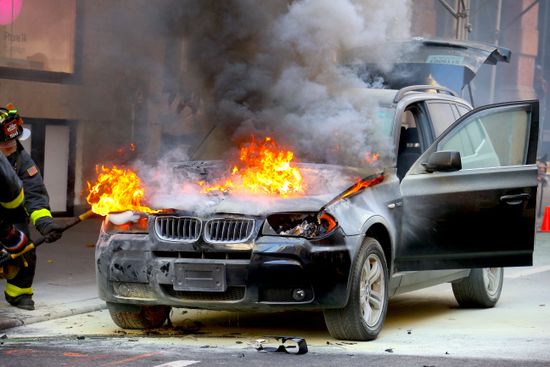 Firefighters Extinguish Fire That Engulfed Bmw Editorial Stock Photo ...